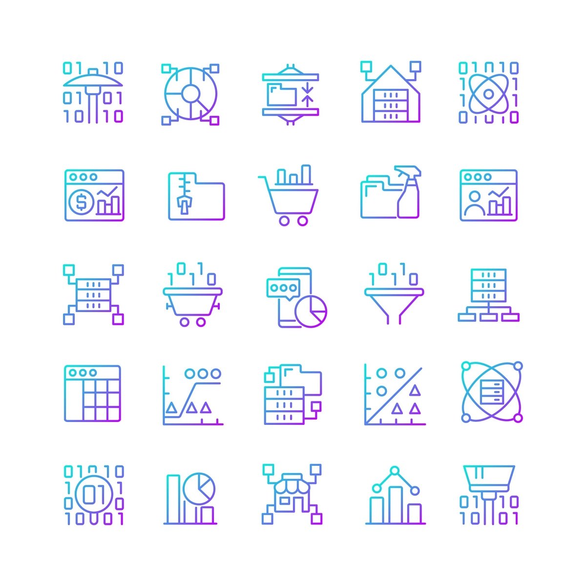 Data Mining Gradient Linear Vector Icons Set