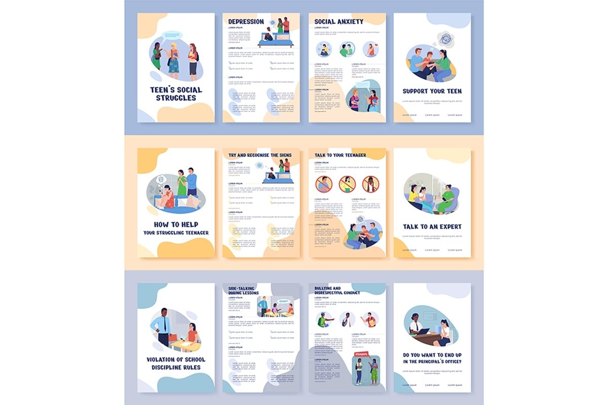 Teens social struggles flat vector brochure templates – IMG Visuals Teens social struggles flat vector brochure templates – IMG Visuals