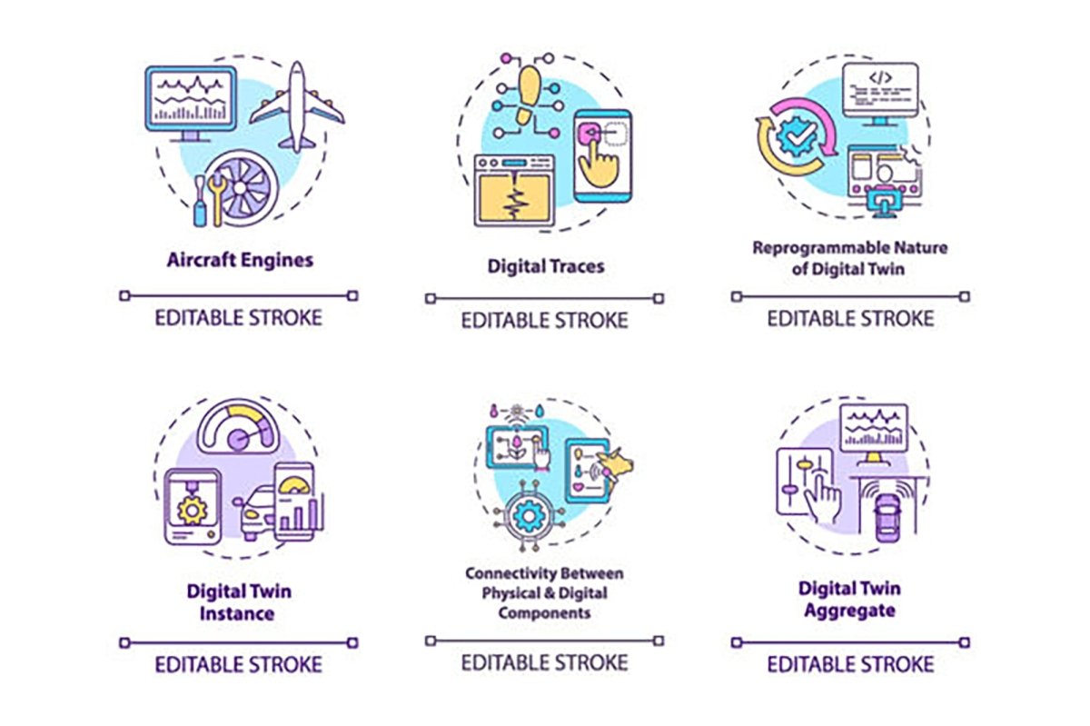 Digital twin concept icons set