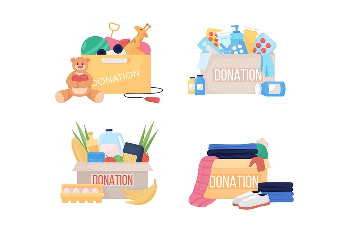 Donation box semi flat color vector item set – IMG Visuals