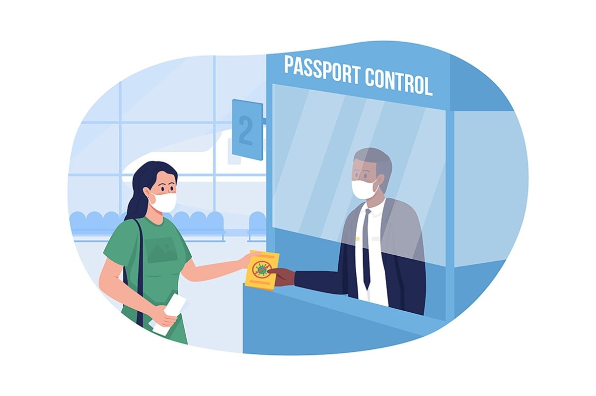 Health safety precaution in airport 2D vector isolated illustration se ...