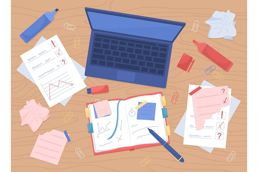 Study tablespace flat color vector illustration set