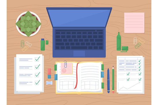 Study tablespace flat color vector illustration set