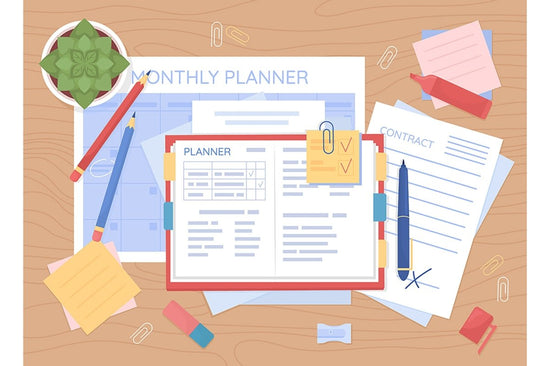Study tablespace flat color vector illustration set