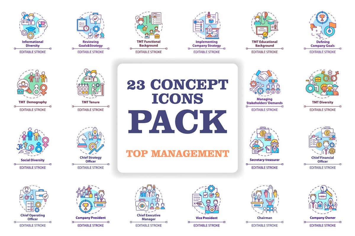 Top management concept icons bundle