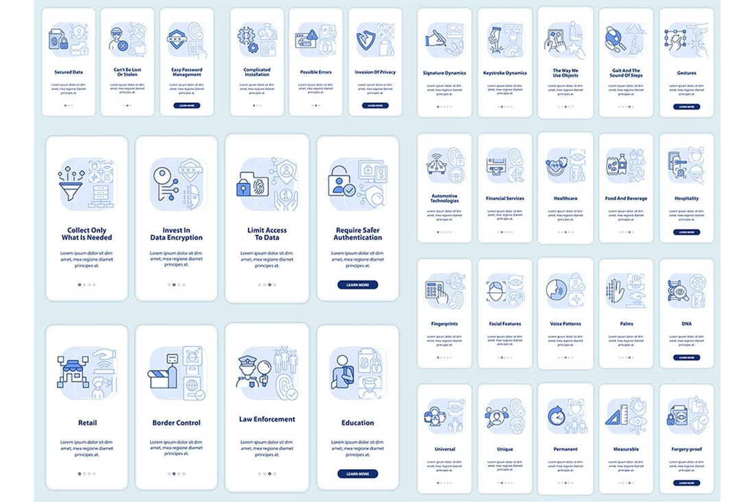 Usage of biometrics mobile app screen set