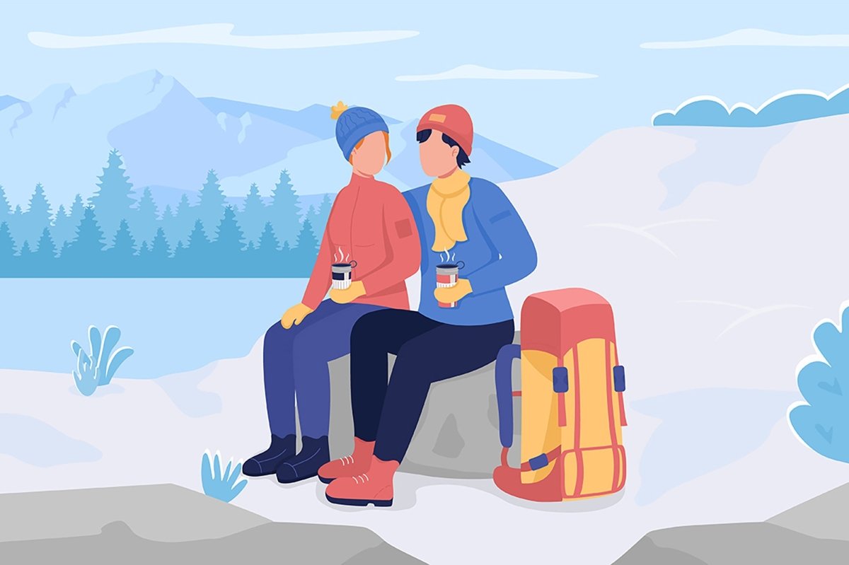 Winter hiking vector isolated illustration set